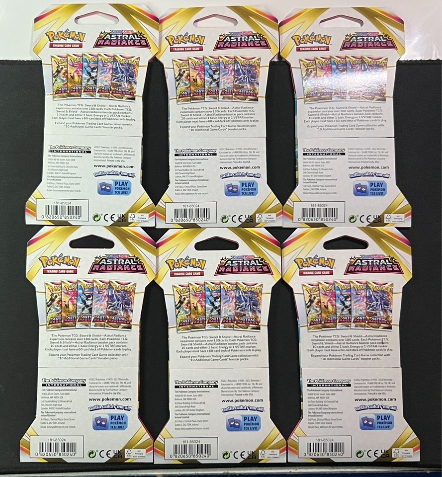 Pokémon Astral Radiance Sleeved Booster Packs - Lot of 6 Packs ...