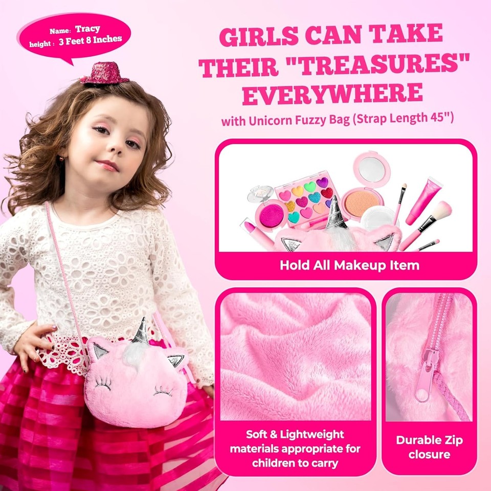 ULOVEME Kids Real Makeup Kit for Girls with Fluffy Purse - Real, Non ...