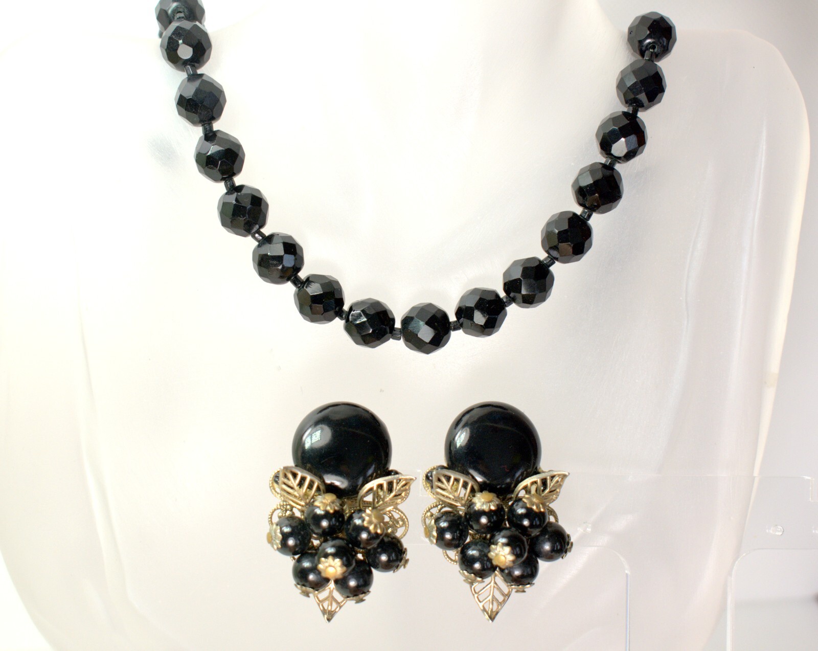 Hobé Black Glass Beaded Necklace and Earrings, Hobe Jewelry Set ...