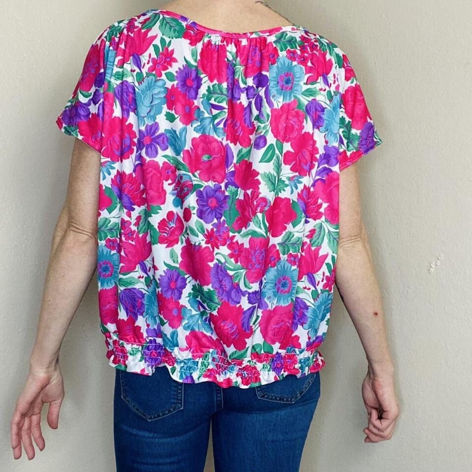 Vintage Lady Ronte Pink & Purple Floral Blouse | eBay