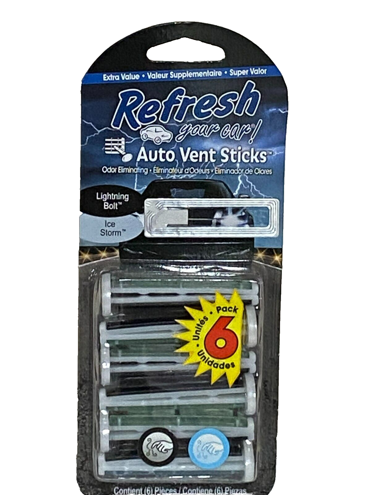 NEW REFRESH LIGHTNING BOLT ICE STORM AUTO VENT STICKS 6 STICKS FREE ...