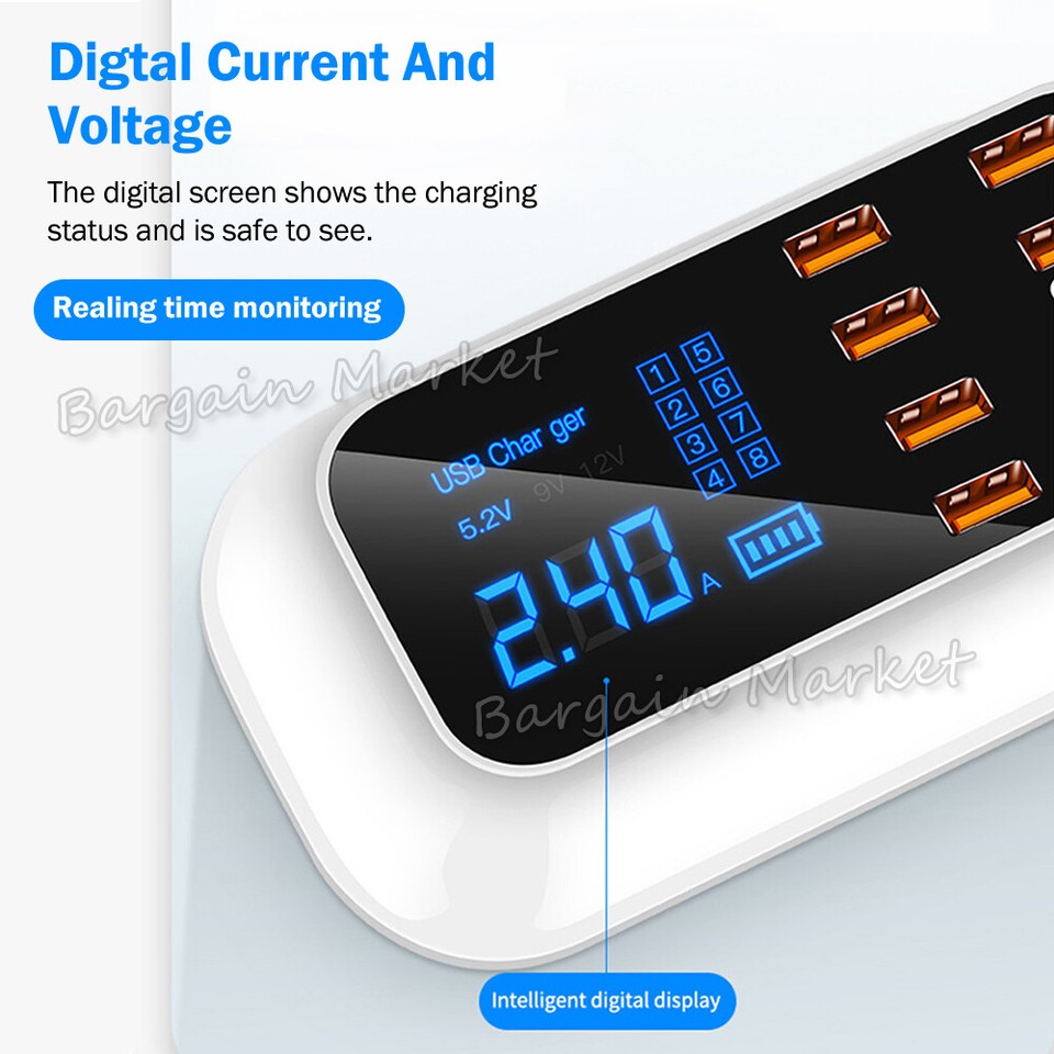 3.0 Type-C Desktop Phone Charger Dock Hub 8 Ports Multi USB Charging ...