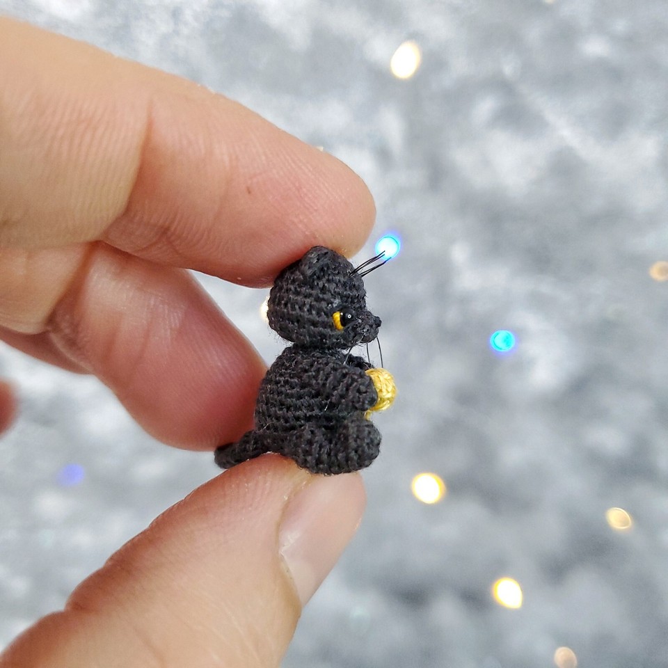 Custom micro Black Kitten. Dollhouse miniature. Doll pet cat ...