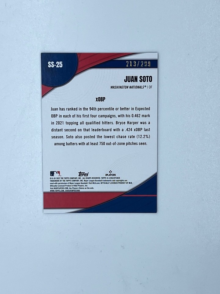 2022 Juan Soto Topps Series 2 Significant Statistics Black 213/299 SS ...
