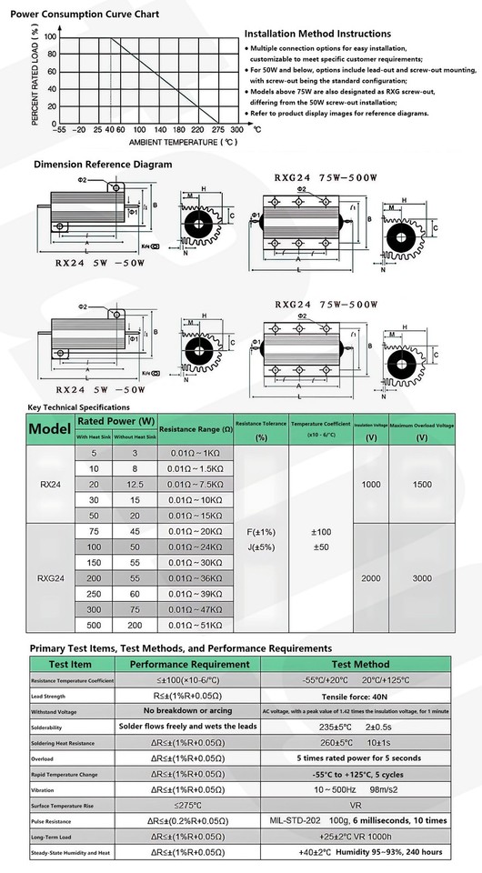 200W/300W/500W RX24 Aluminium Wire Wound High Power Resistors 0.1 ohm ...