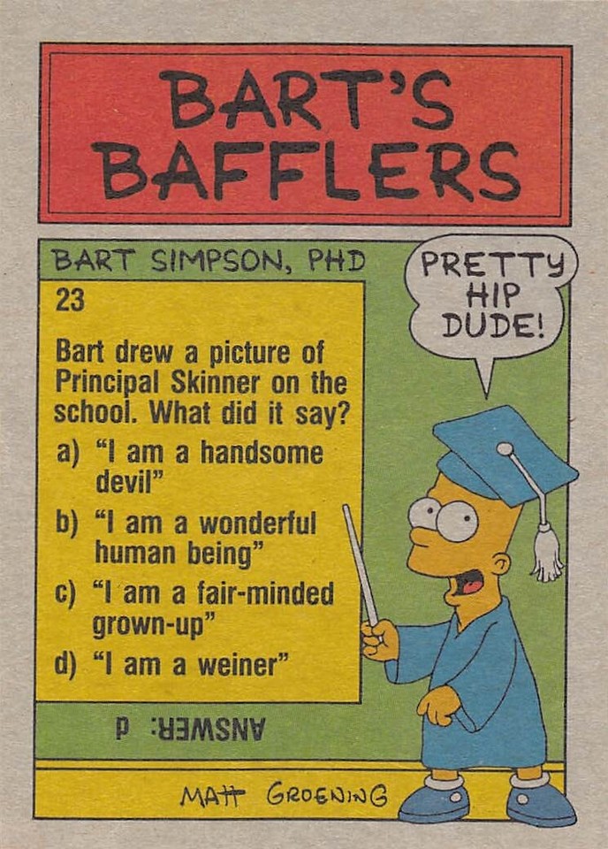 1990 The Simpsons Trading card TOPPS #26 Bart's bafflers | eBay