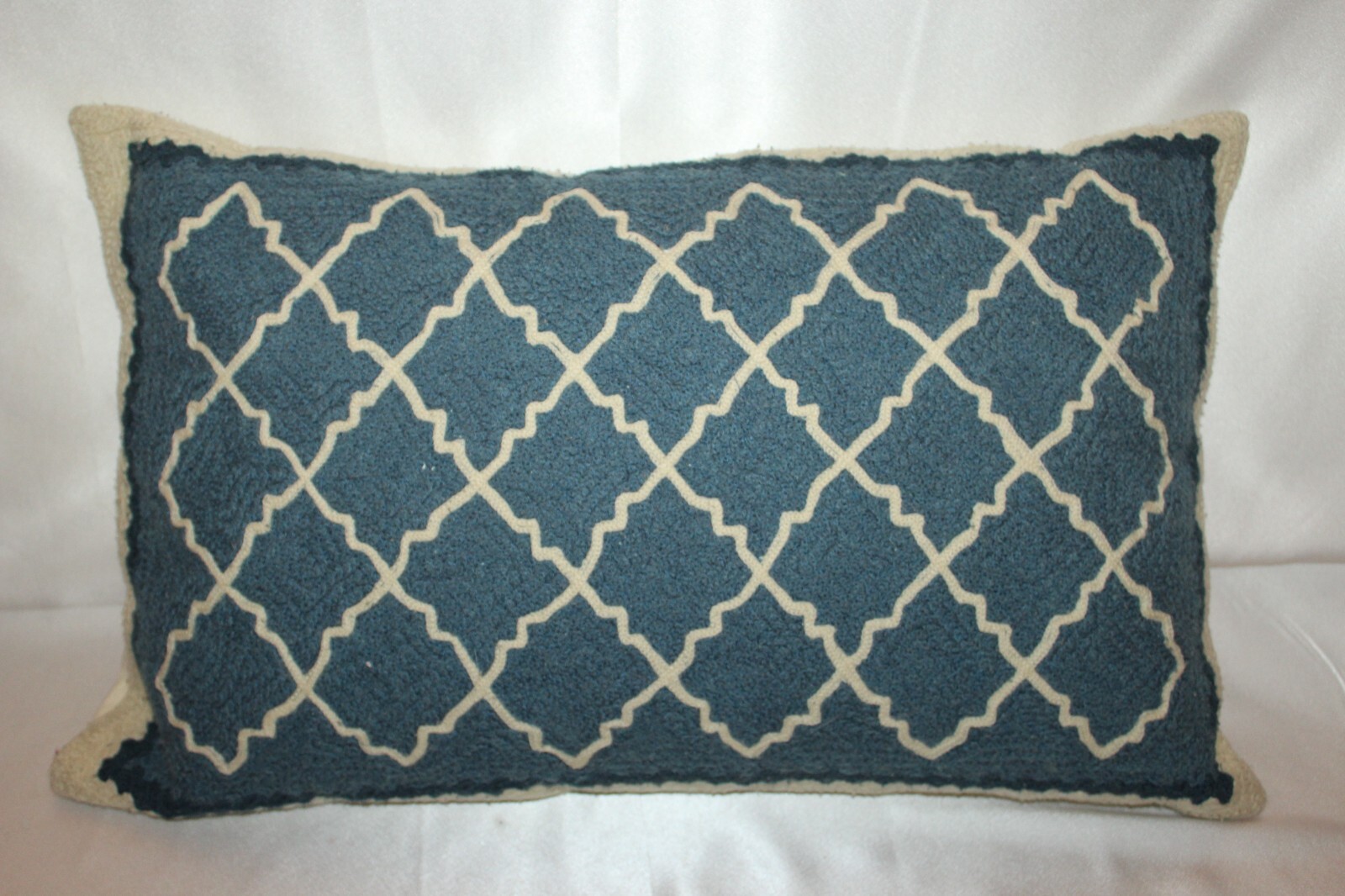 POTTERY BARN San Francisco Blue Crewel Embroidery Feather Down Pillow ...