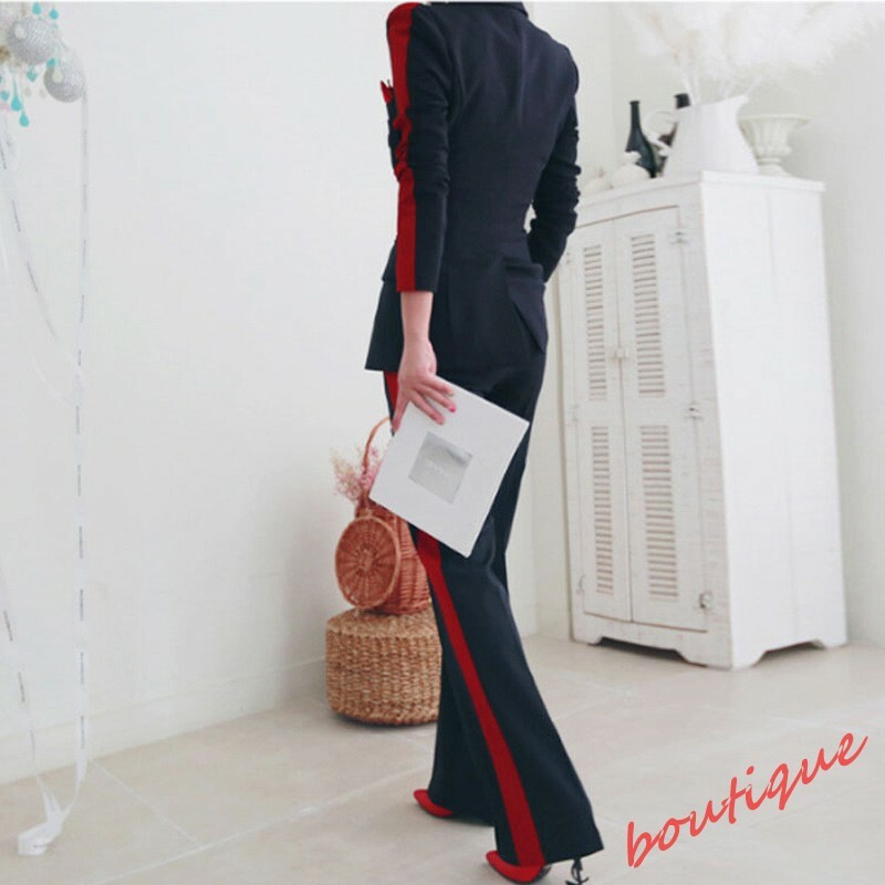 Women Business Double-breasted Blazer Trousers Formal Dress 2 Pcs Suits ...