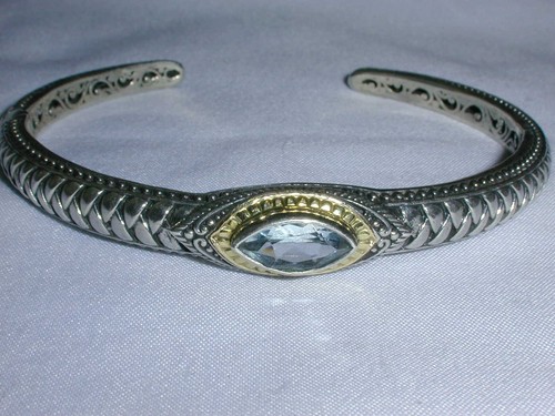STUNNING~ ROBERT MANSE STERLING 18K GOLD BLUE TOPAZ HINGED CUFF ...