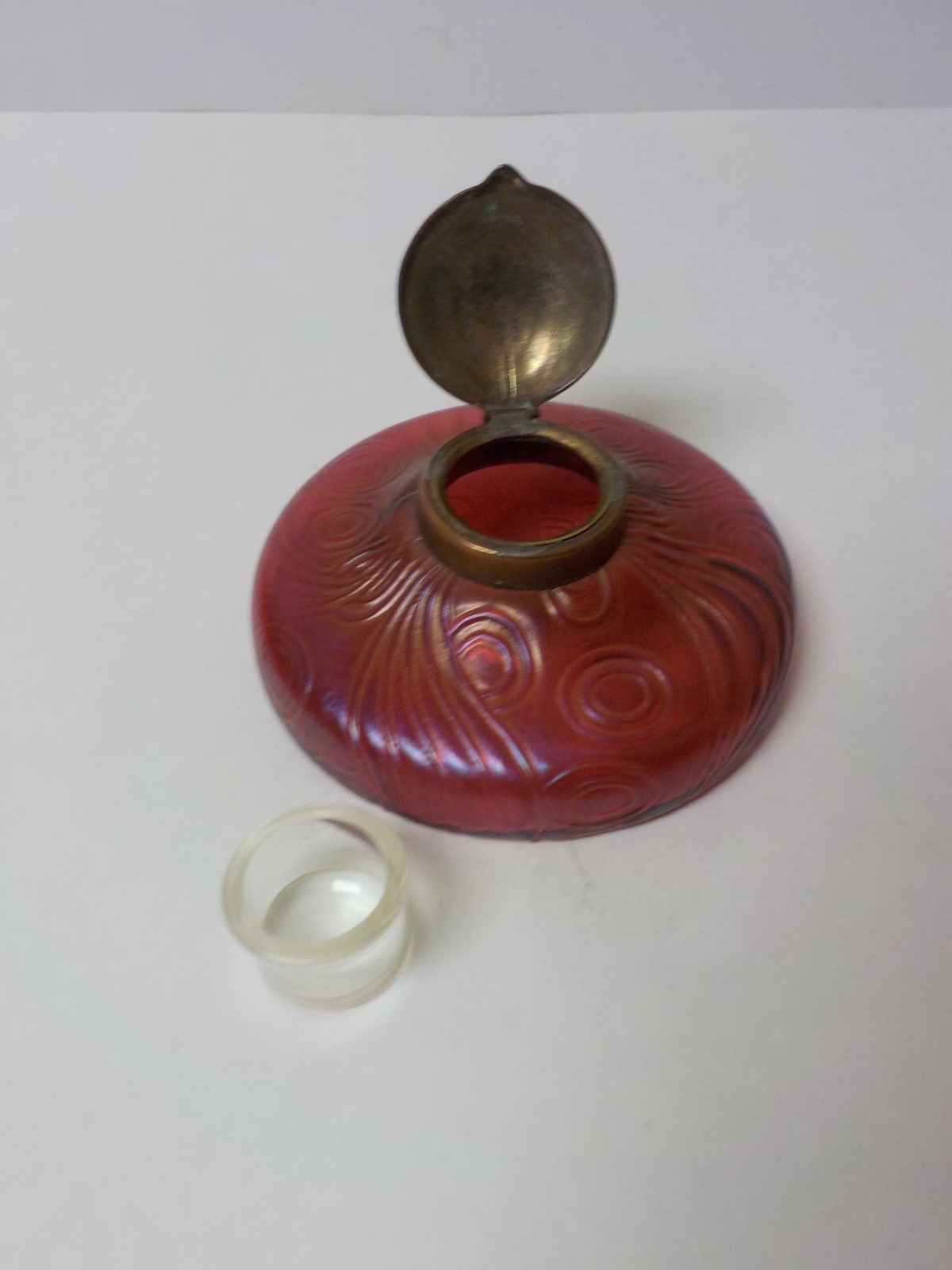 Kralik Art Nouveau Ruby Iridescent Glass Inkwell, Bronze Lid, c.1900 | eBay