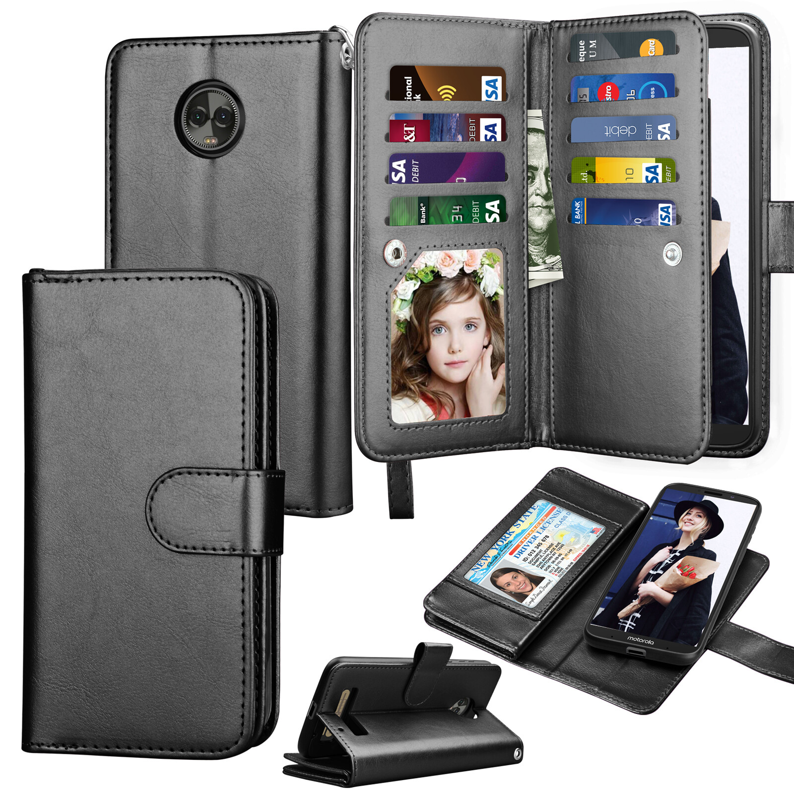 For Motorola Phone Wallet Flip Leather Case Card Holder Stand ...