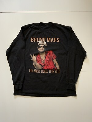 Bruno Mars 24K Magic 2018 World Tour Black Graphic L/S Concert Merch T ...