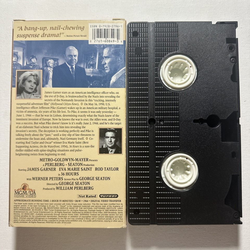 36 HOURS VHS TAPE MGM/UA 1964 Starring JAMES GARNER EVA MARIE SAINT ROD ...