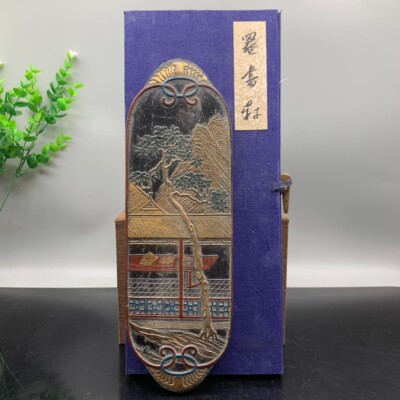 10″ Chinese Ancient huizhou Ink block color painting landscape Writing ...