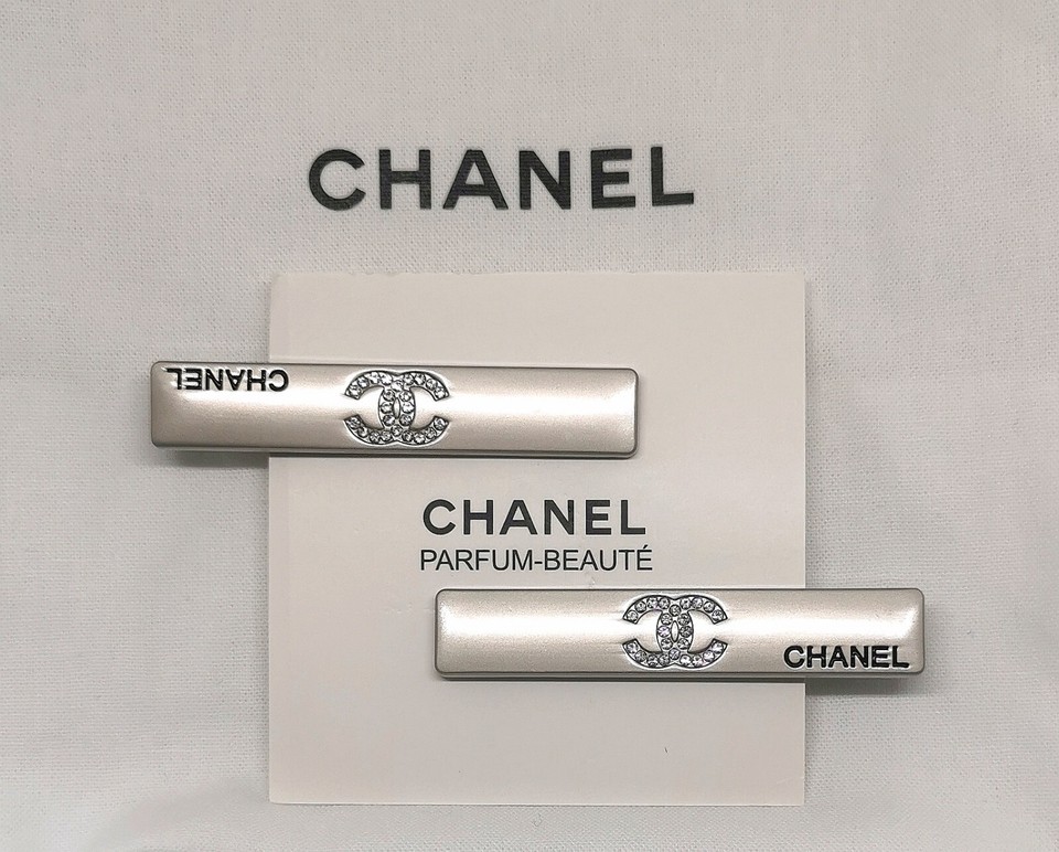 Chanel Silver Metal Rhinestone Hair Pins/Hair Clips 2Pcs Set Beaute GWP ...