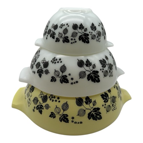 Set of 3 Pyrex Gooseberry Cinderella Mixing Bowls 441 443 444 - 2 White ...