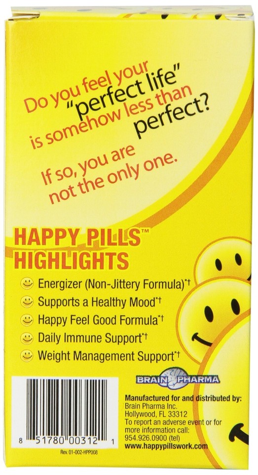 Happy Pills 60 capsules - St John's Worth, SAMe, D3, B12, Caffeine BPI ...