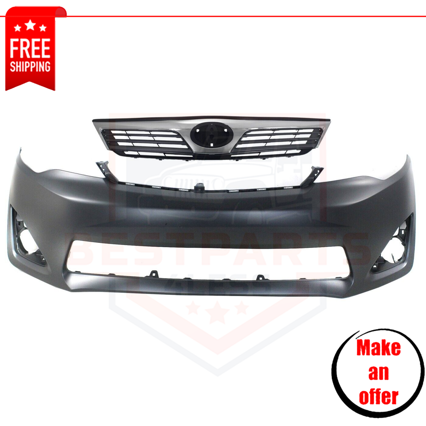 Front Bumper Cover TO1000378 TO1200344 Kit 2 pc for 2012-2014 Toyota ...