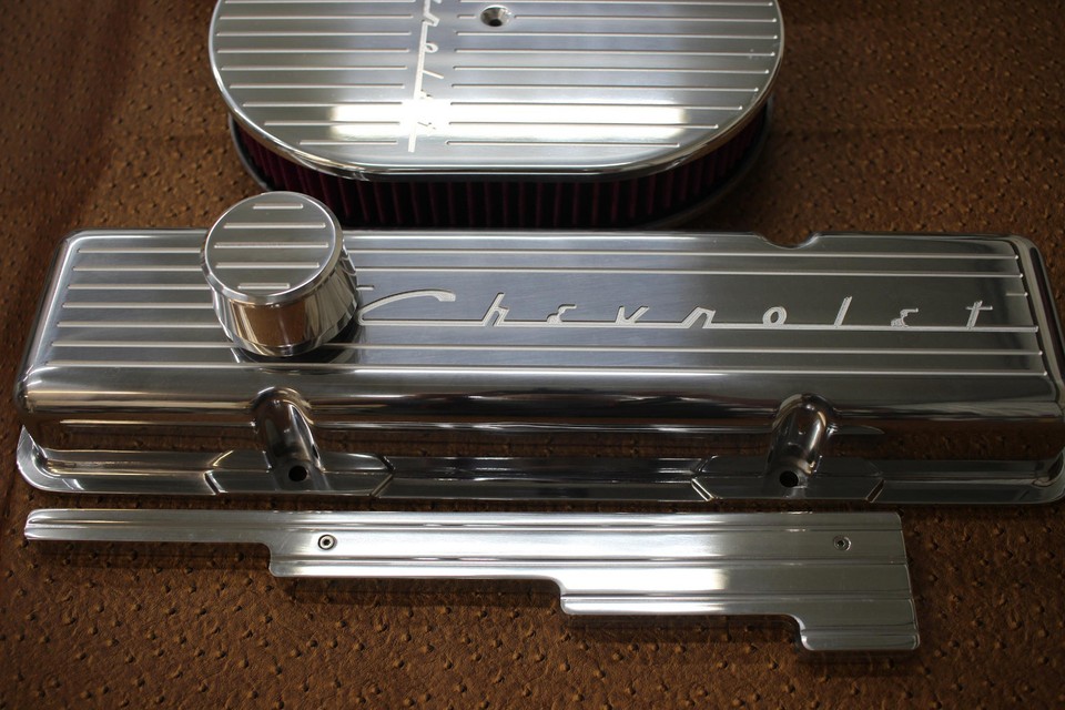 Chevrolet Chevy Finned Small Block Tall Billet Engine Dress Kit 12 Oval ...