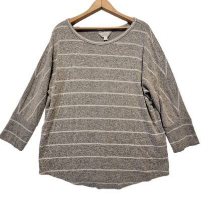 Market & Spruce Sweater Womens XL Gray Striped Pullover Soft Knit ...