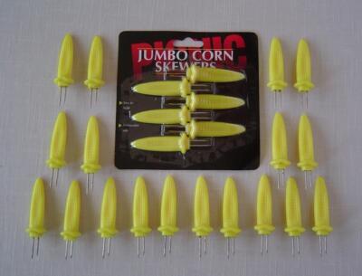 24 JUMBO CORN SKEWERS - CORN-ON-THE-COB HOLDERS Yellow Double Pronged ...