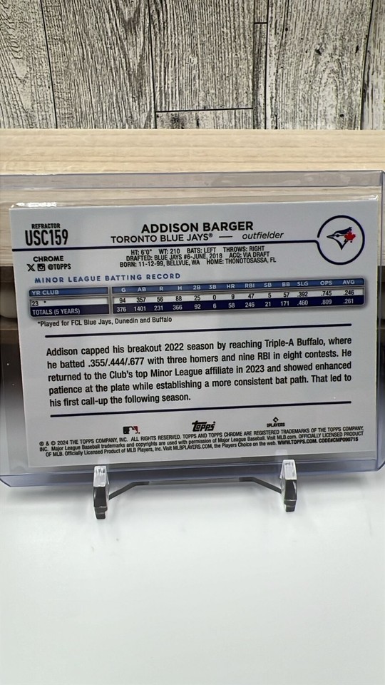2024 Topps Chrome Update Toronto Blue Jays Rookie Addison Barber ...