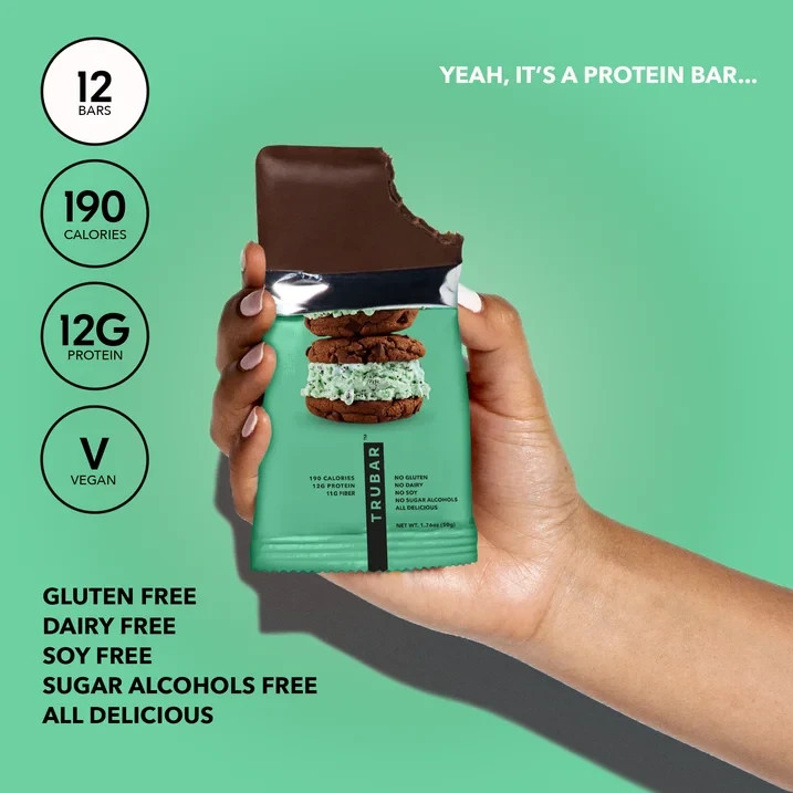 TRUBAR Protein Bar, It's Mint to Be Chip, Plant Based Protein, Vegan, 5 ...