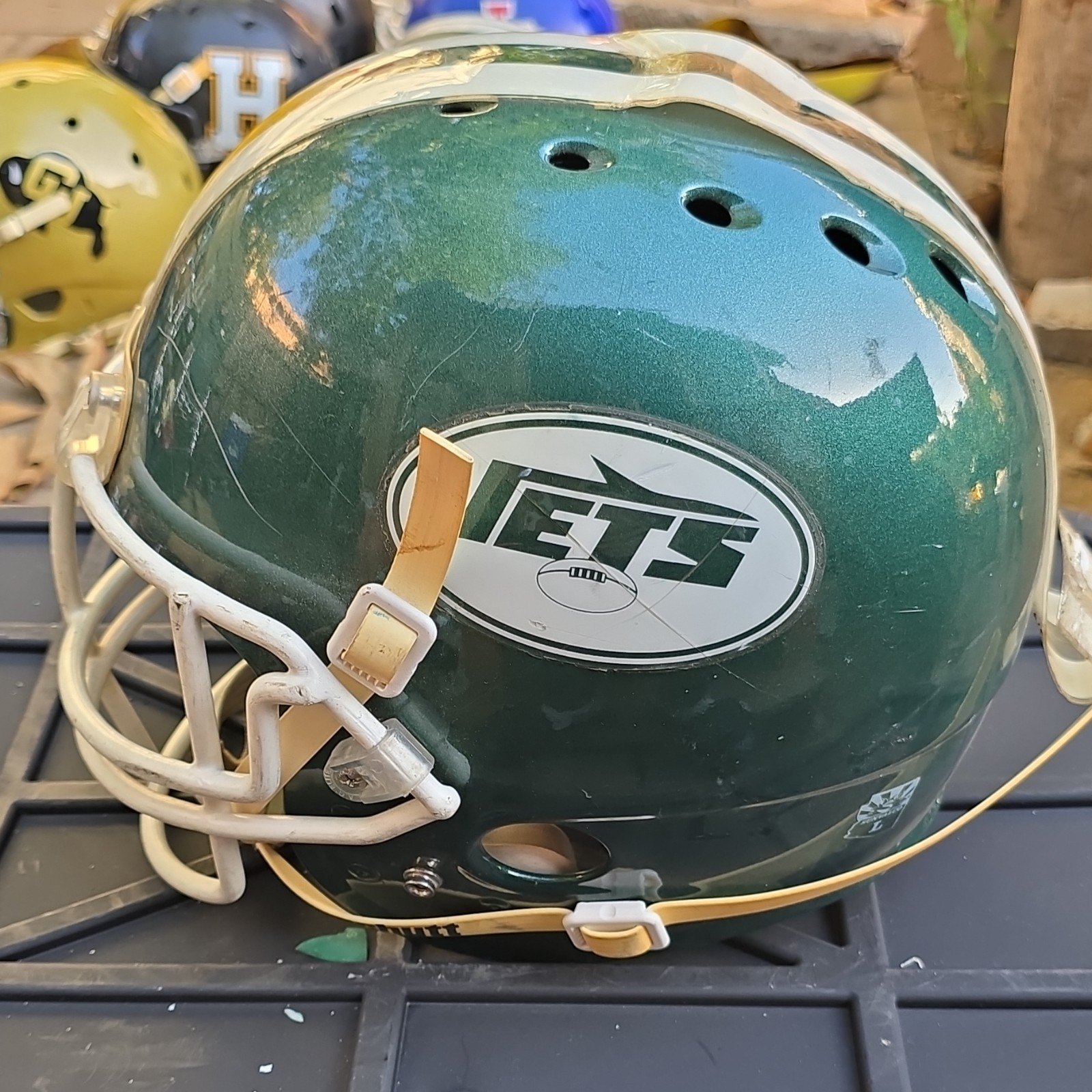 New York Jets Green Game Used NFL Football Helmet National Football ...
