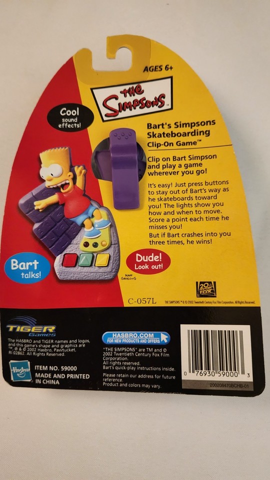 The Simpsons Bart Simpson Skateboarding Clip-on Game :Tiger 2002 Hasbro Unused | eBay
