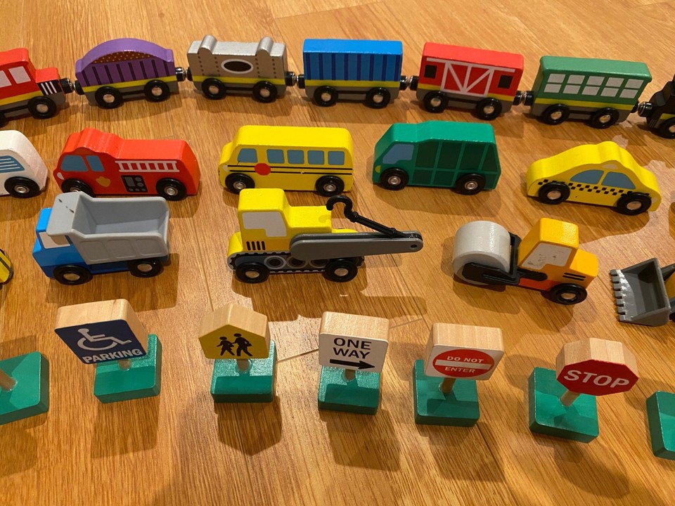 Lot Melissa and Doug Trains, Cars, Construction Equipment, Traffic ...