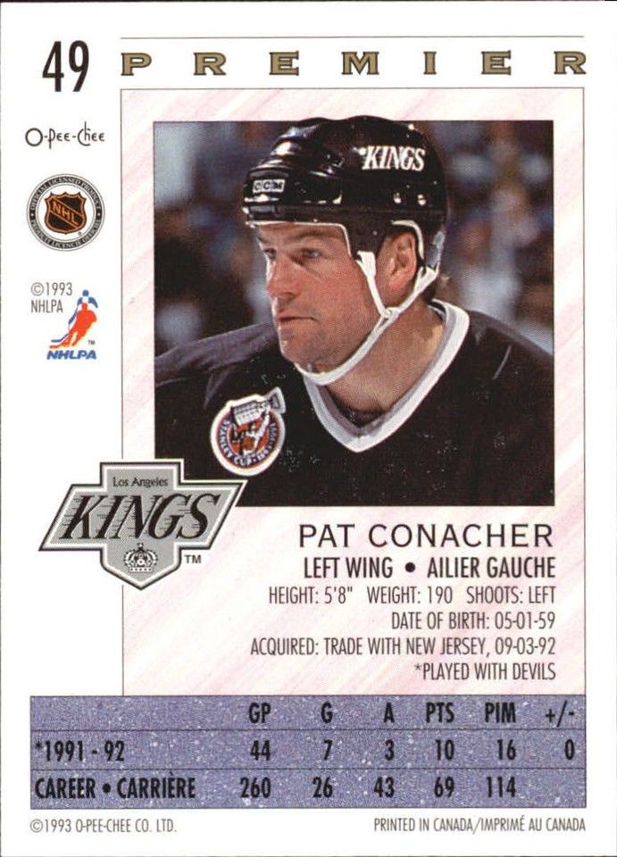 1992-93 OPC Premier Kings Hockey Card #49 Pat Conacher | eBay