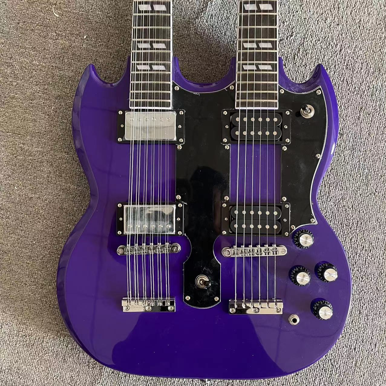 Double-neck 6+12 Electric Guitar, Purple High-gloss Paint Can Be ...