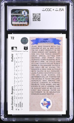1990 Upper Deck #72 Juan Gonzalez RC signed auto card CGC JSA 10 10 | eBay