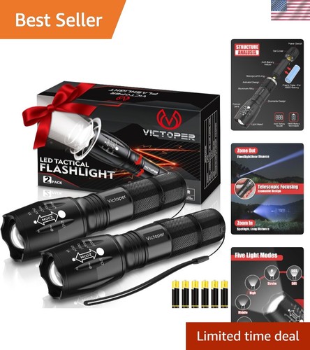 LED Flashlight 2 Pack, Bright 2000 Lumens Tactical Flashlights High ...