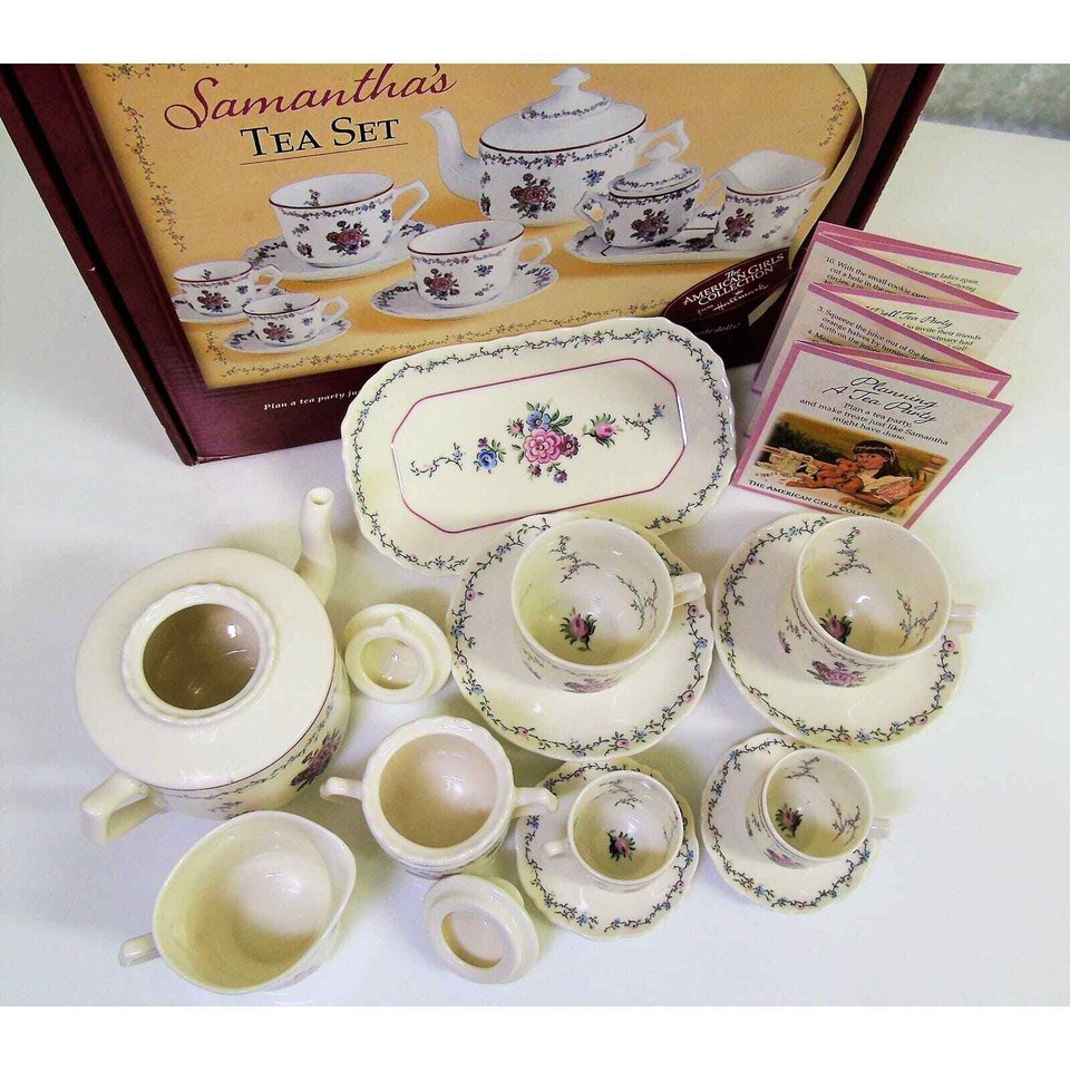 American Girl SAMANTHA TEA SET Teapot Cups Saucers Sugar Bowl Creamer ...