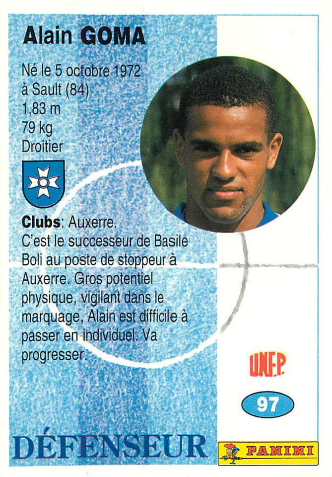 PANINI FOOTBALL 1994 ALAIN GOMA AUXERRE | eBay