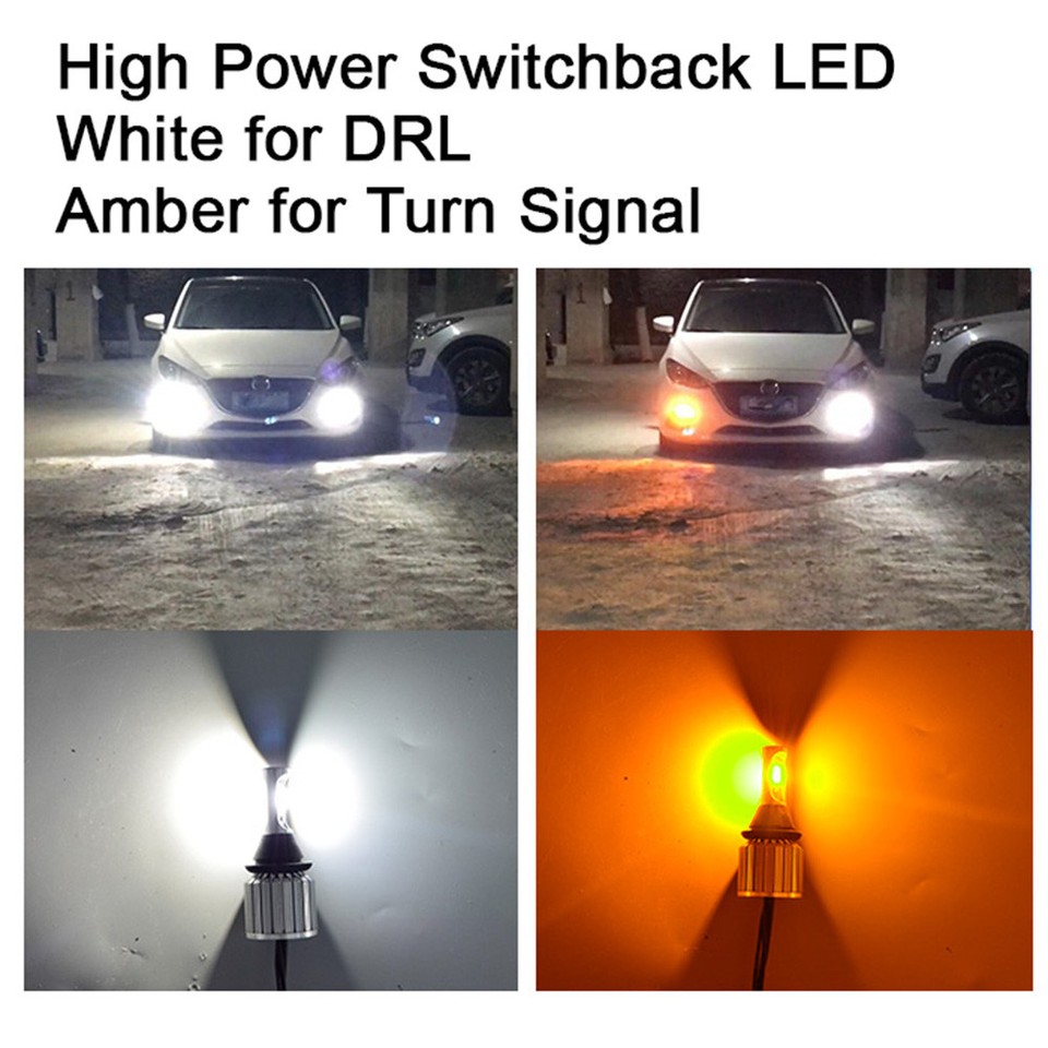 2x CANBUS 7440 Switchback LED Bulb Extremely Bright DRL 30W COB Dual ...