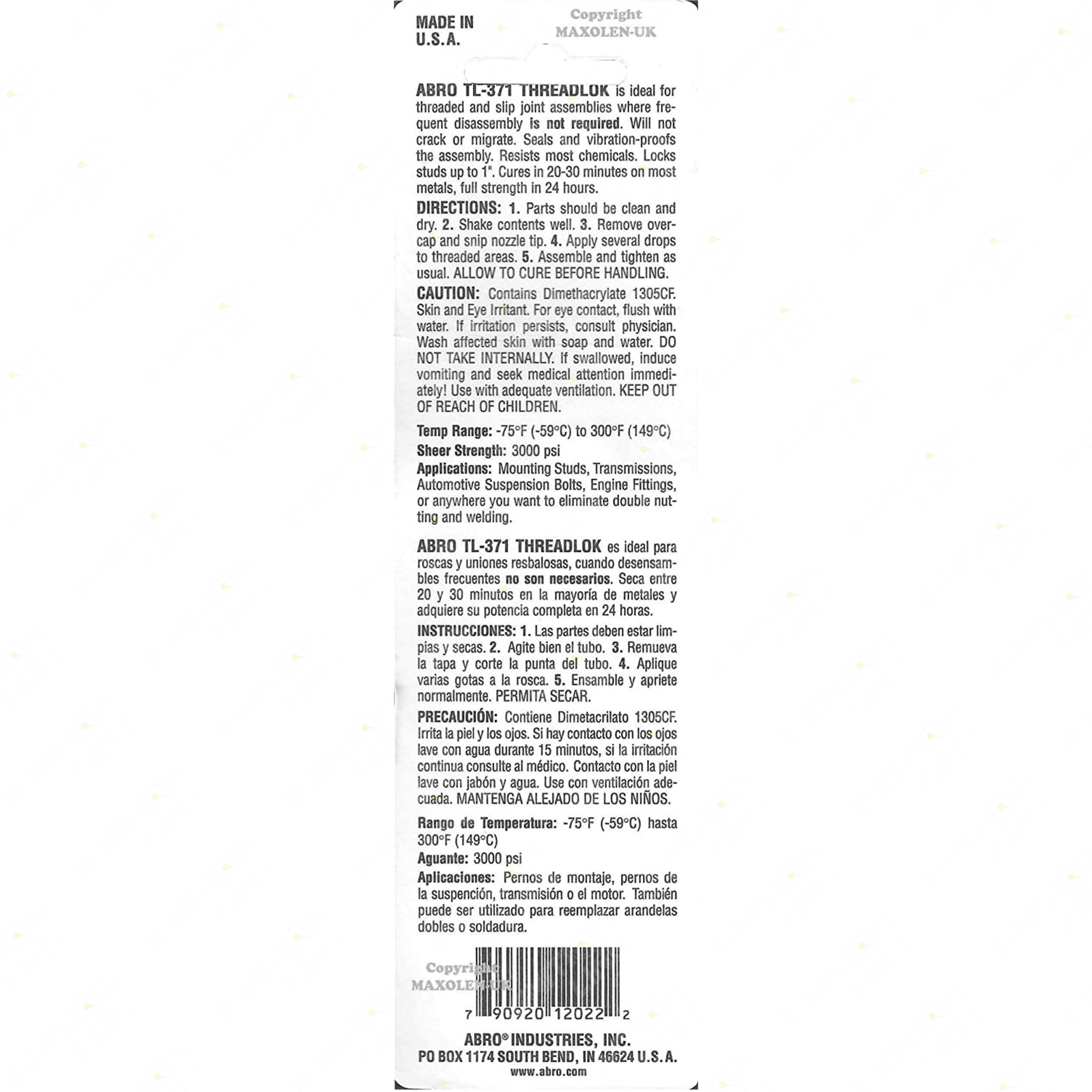 ABRO Threadlocker Red High Strength Thread Lock Sealant Nutlock 6ml ...