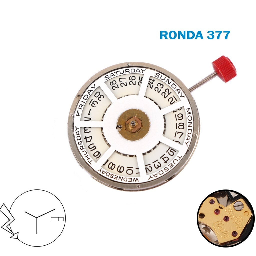 Ronda 377 Harley Swiss Quartz Movement, White Day-Date Disk At 3, 3 ...