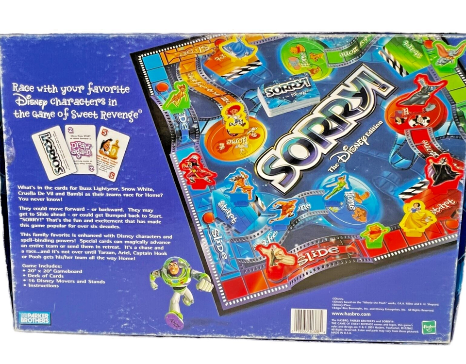 SORRY Disney Edition Parker Brothers Board Game 2001 Featuring Disney ...