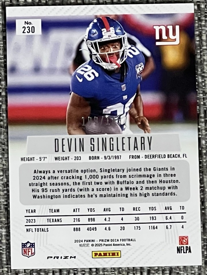 2024 Panini Prizm Deca - Devin Singletary #230 Blue Prizm /149 | eBay