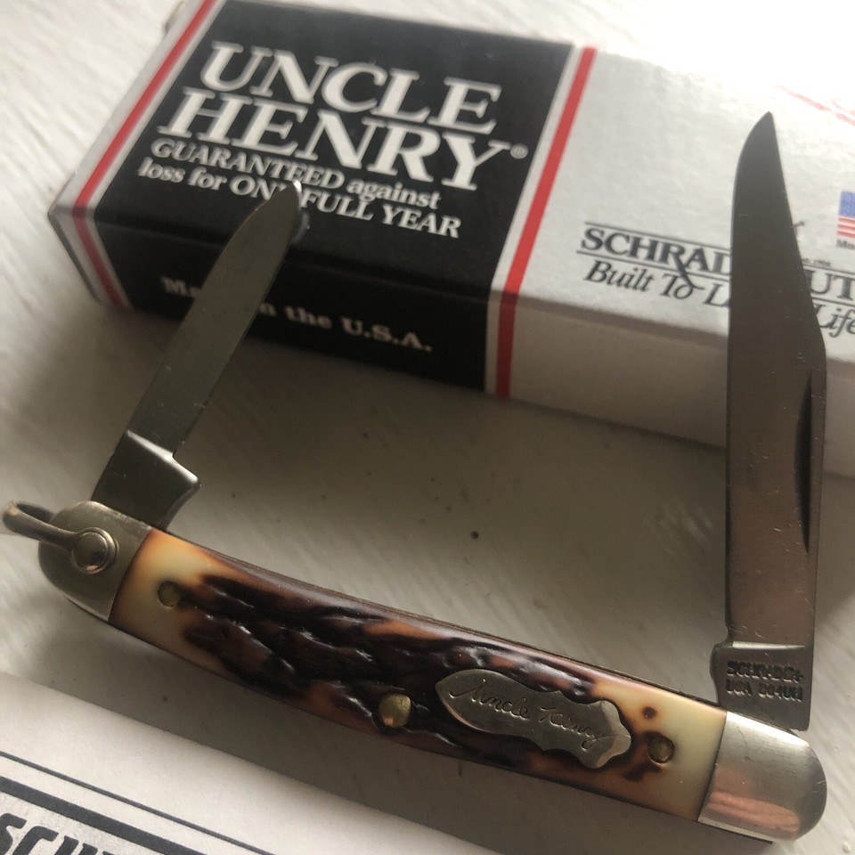 NOS Schrade USA Uncle Henry 804UH Journeymen Jigged Staglon Handles ...