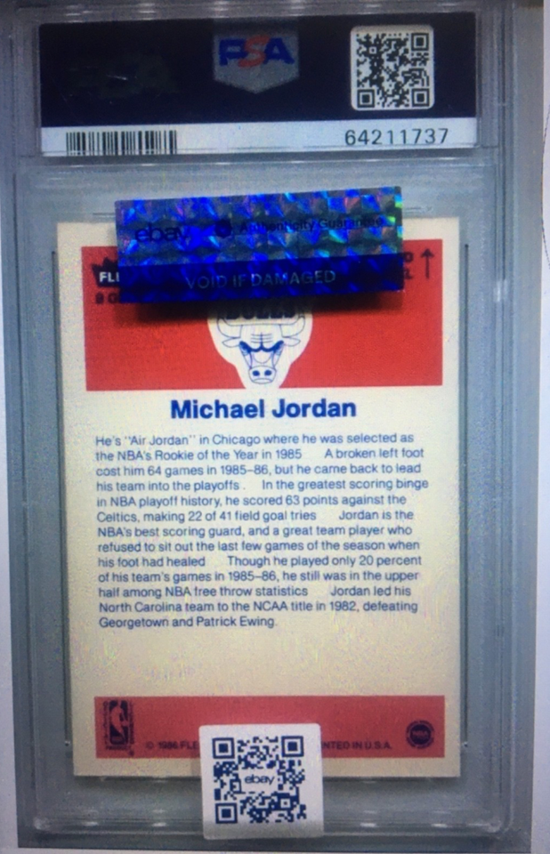 1986 Fleer Sticker MICHAEL JORDAN Rookie Psa 7(ST) #8 | eBay