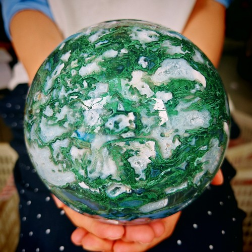 6.38LBNatural aquatic plant agate crystal ball, water grass moss agate ...
