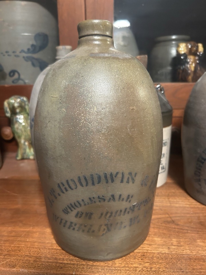 1800s Antique Wheeling W.VA Stoneware Merchant Jug Crock West Virginia ...