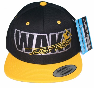 WAKEBOARD HAT BLACK YELLOW JUST RIDE CAP FLAT BILL SNAPBACK WAKE BOARD ...