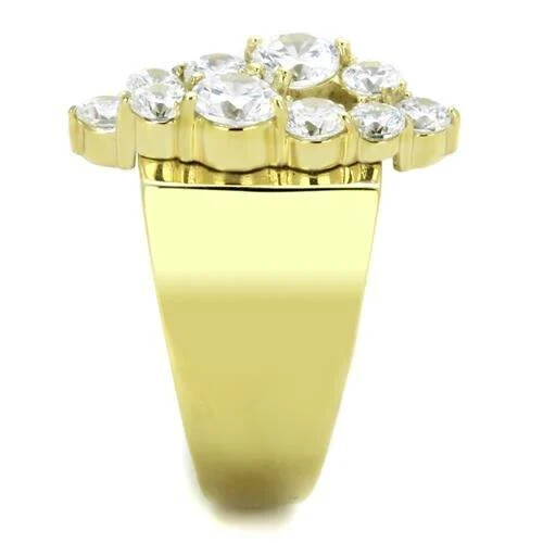 GOLD TONE STAINLESS STEEL 10 ROUND CZ FASHION RING SIZE 6 (DOES NOT ...