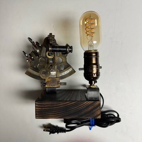 Handmade Industrial Steampunk Desk Table Lamp Compass Wood Base LED ...