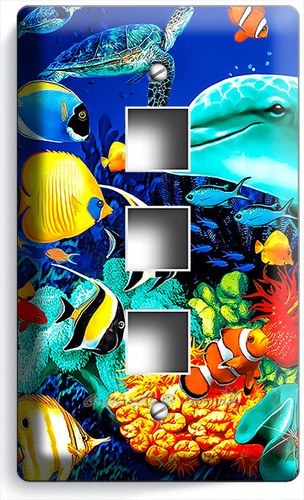 COLORFUL OCEAN LIFE TROPICAL SEA FISH DOLPHIN LIGHT SWITCH OUTLET ART ...