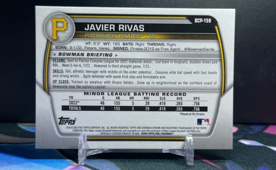 2023 Bowman Chrome Javier Rivas #BCP-159 1st Bowman Pirates NM Pack ...